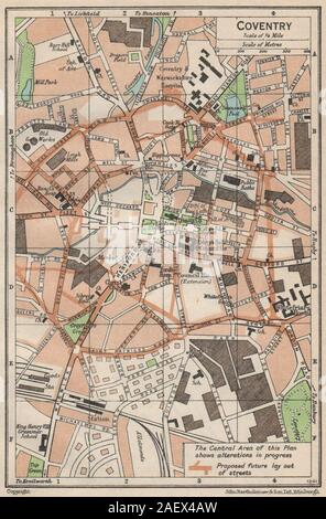 COVENTRY. Vintage town city map plan. Warwickshire, 1939 Stock Photo ...