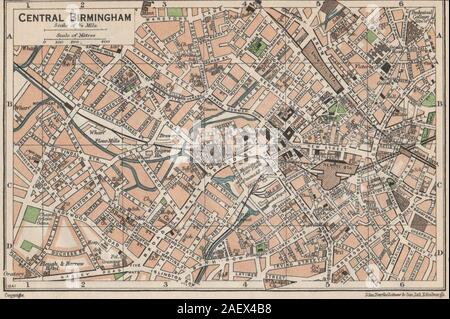 CENTRAL BIRMINGHAM town city plan 1920 old antique vintage map chart ...