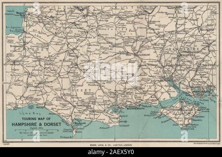 TOURING MAP OF HAMPSHIRE & DORSET. Wiltshire Somerset. WARD LOCK 1950 old Stock Photo - Alamy