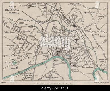 HEREFORD town city plan. Herefordshire 1920 old antique vintage map ...