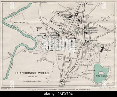 LLANDRINDOD WELLS vintage town/city plan. Wales. WARD LOCK 1953 old map ...
