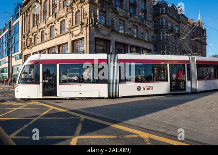 Edinburgh trams - a tram in a street scene, Edinburgh, Scotland UK ...
