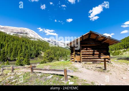 Independence Pass mining townsite wooden cabin interior with sunlight ...