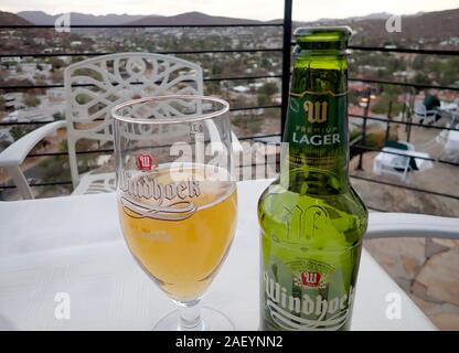 Namibia beer - Windhoek lager bottle and glass, in Namibia Africa Stock ...