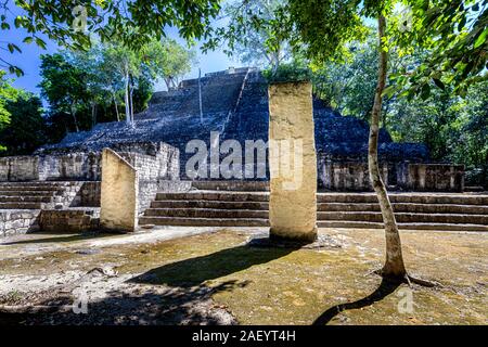 Mayan pyramid and stela in Calakmul Stock Photo - Alamy
