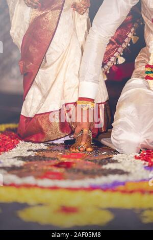 Saptapadi marriage ceremony during Indian Maharashtrian wedding India ...