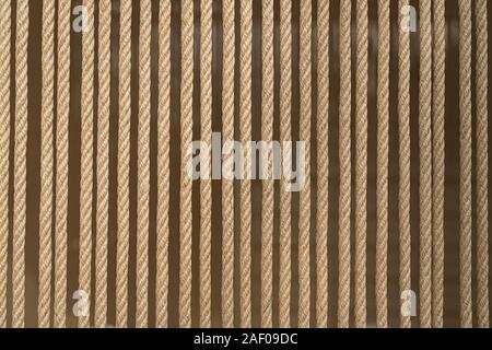 synthetic hanging rope loop with long shadow on outside wooden door ...