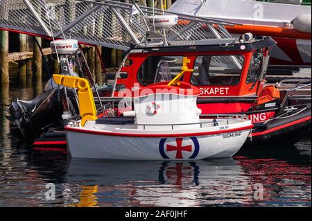 Norwegian Sea Rescue boat Redningsselskapet moored in Oslo, Norway ...