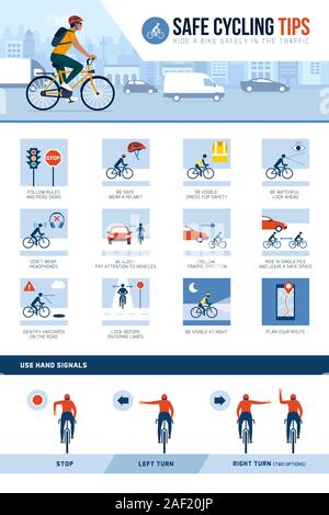 Bike safety equipment and cycling safety tips, infographic with icons ...