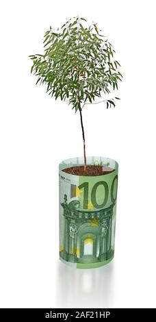 Tree growing from euro bill Stock Photo - Alamy