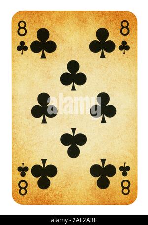 Eight of Clubs Vintage playing card - isolated on white (clipping path ...