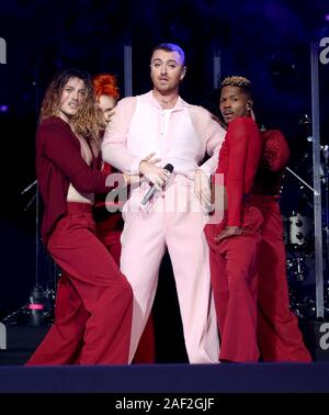 Sam Smith arrives at Jingle Ball on Friday, Dec. 6, 2019, at the Forum ...