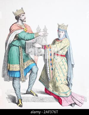 Frankish king and queen in contemporary dress, ca. 11th century ...