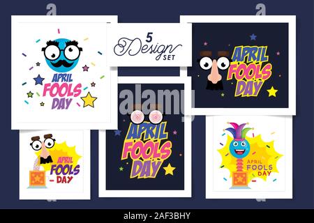 set five designs of april fools day with icons decoration Stock Vector ...