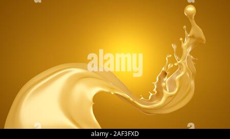 Beautiful yellow background with a splash of caramel. 3d rendering, 3d ...