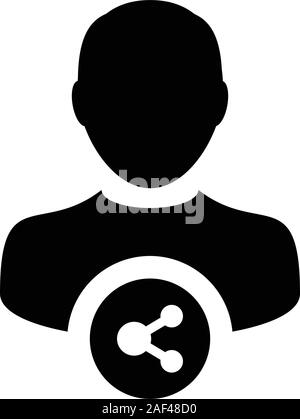 Sharing icon vector male person profile avatar with share symbol in a ...