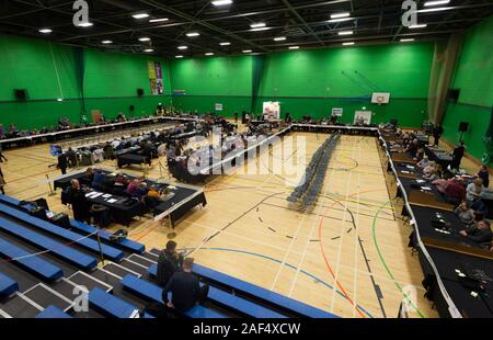 Bury, UK. 12th December 2019. A general view inside the counting hall ...
