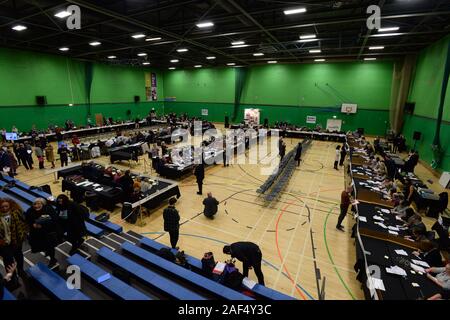 Bury, UK. 12th December 2019. A general view inside the counting hall ...