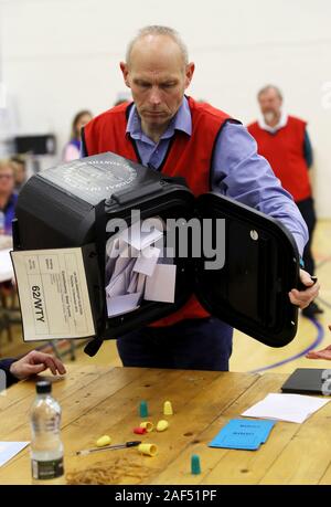 Ballot boxes are opened at the Leisure Centre, in Omagh, Northern ...