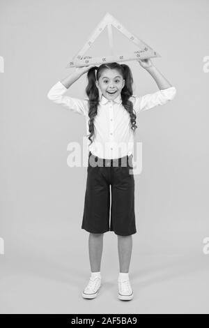 Triangle right angle. Knowledge day. Schoolgirl school uniform hold big ...