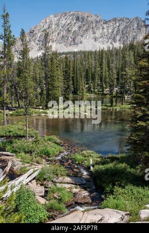 Mountains landscape - summer forest, lakes and cloudy sky. Nature ...