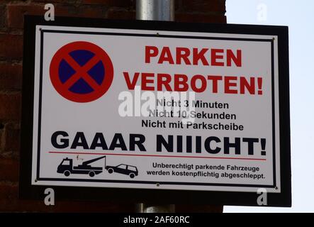 Parking verboten (forbidden) sign in Germany on the banks of a river ...