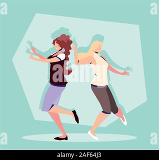 scene of women in dance pose, party, dance club vector illustration ...