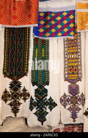 Ethiopia, Tigray, Axum (Aksum), town centre, traditional clothing shop ...