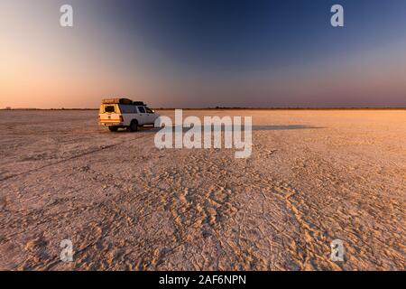 Sunset of white salt pan, evening glow, Sowa pan(Sua pan), near Sowa ...