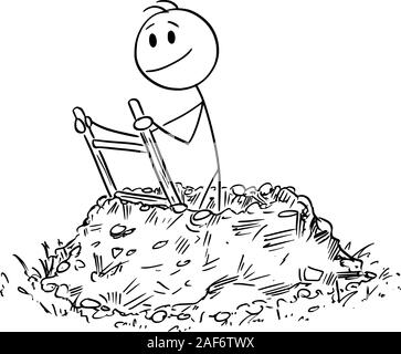 Stickman businessman character digging the ground and big treasure ...