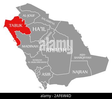 Shape of Tabuk, region of Saudi Arabia, with its capital isolated on ...
