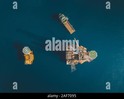 Aerial image during rig move operation in offshore oil field Stock ...