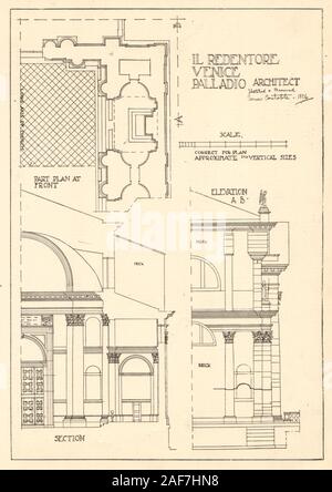Il Redentore, Venice, Palladio, Architect. Elevation of a bay of the ...