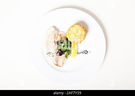 Steamed white fish with baked pudding Stock Photo - Alamy