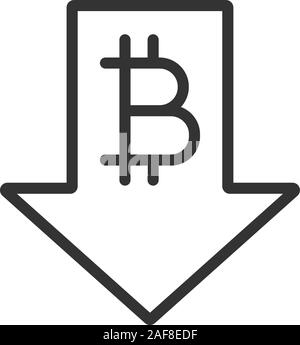 Bitcoin rate decrease thin line icon. Cryptocurrency graphic down ...