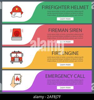 Firefighting web banner templates set. House on fire, evacuation plan ...