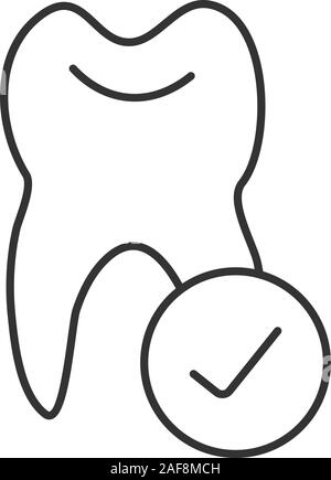 Tooth and checkmark line vector icon. Healthy teeth outline symbol ...