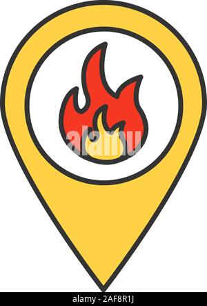 Fire station GPS map location simple icons in color rounded square ...