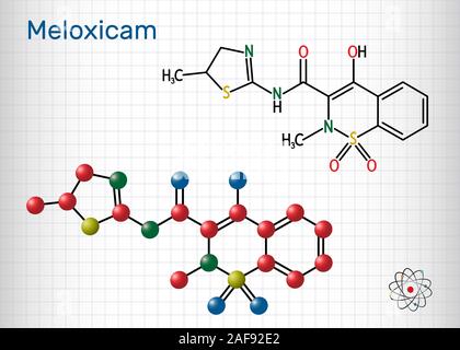Meloxicam C14H13N3O4S2 molecule. It is a nonsteroidal anti-inflammatory ...