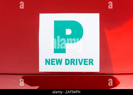 "P" plate on new driver's car, London Stock Photo - Alamy