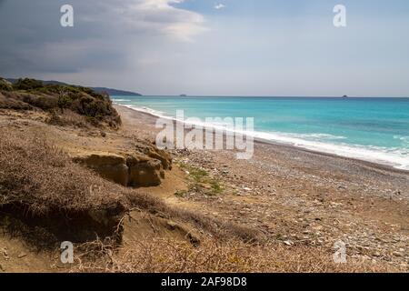 Gravel / pebble beach at the westcoast of Rhodes island near Kattavia ...