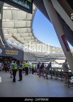 Police and security guard near the WACA members enclosure at Optus ...