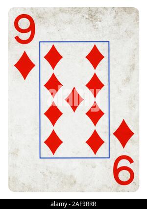 Nine of Diamonds Vintage playing card - isolated on white (clipping ...