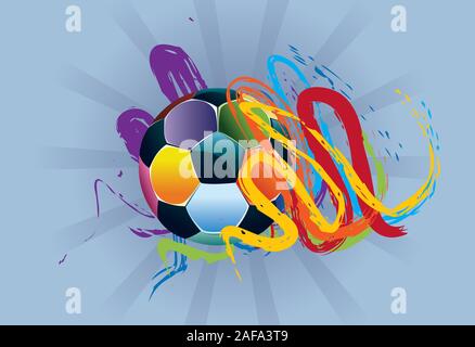 Multicolored brush strokes and soccer (football) ball on white ...