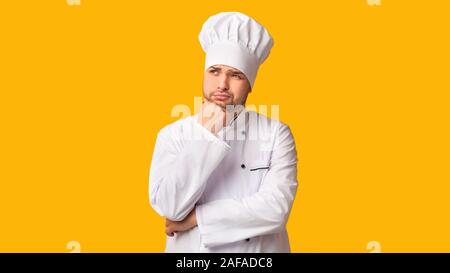 Chef Man Thinking Touching Chin Standing Over Yellow Background ...