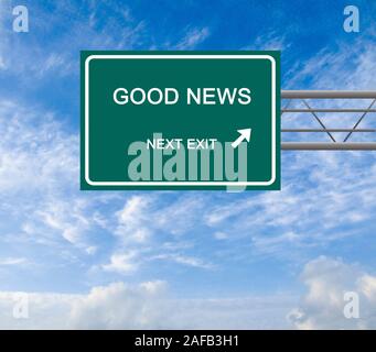 News concept: Blue Good News on textured concrete wall background Stock ...
