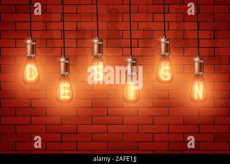 Light bulb letters. Retro text, lightbulb alphabet and numbers. Vintage ...