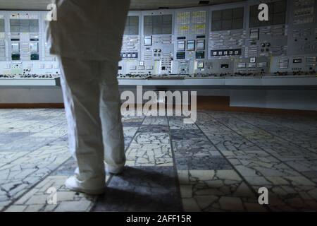 Tourists visiting the control room of Chernobyl’s reactor four, the ...