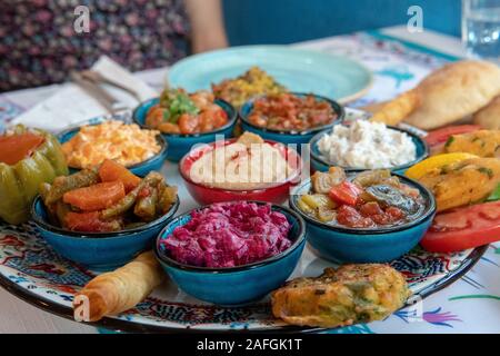 mixed middle eastern meze vegetarian food sharing platter in istanbul ...