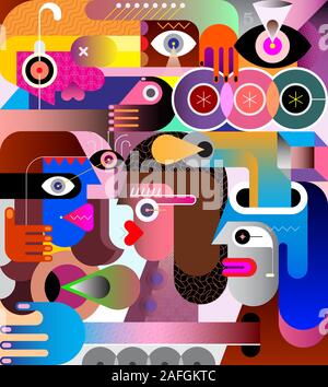 Modern abstract art portrait of four different people. Characters ...